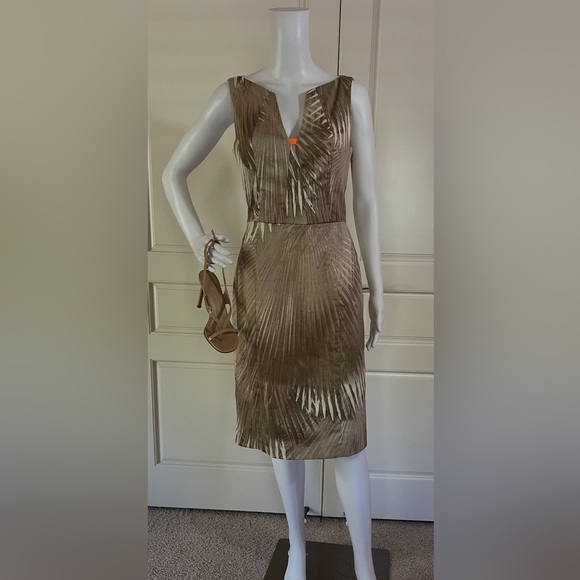 Elie Tahari | Dresses | Elie Tahari Tan Tropical Patterned Midi Dress ...